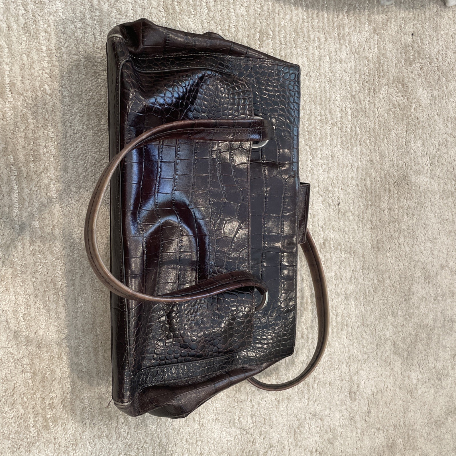 Rare VTG Ann Taylor Bag brown leather crocodile embos… - Gem