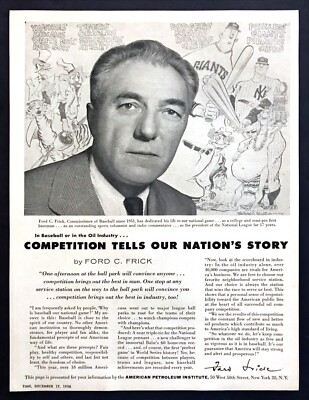 1956 Baseball Commissioner Ford Frick photo American Petroleum vintage ...