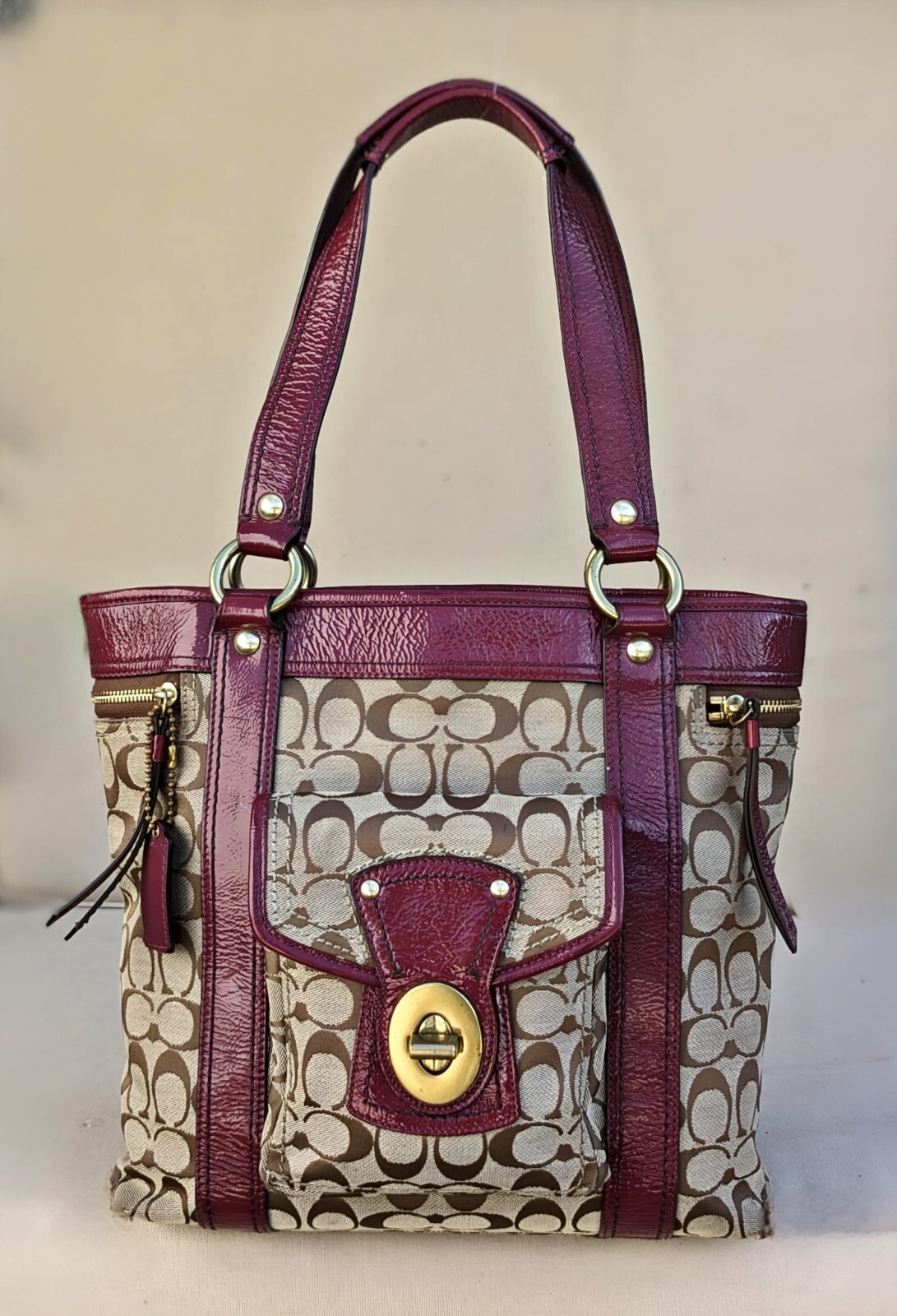 Coach Signature Legacy Jacquard TurnlockLeather Tote … - Gem