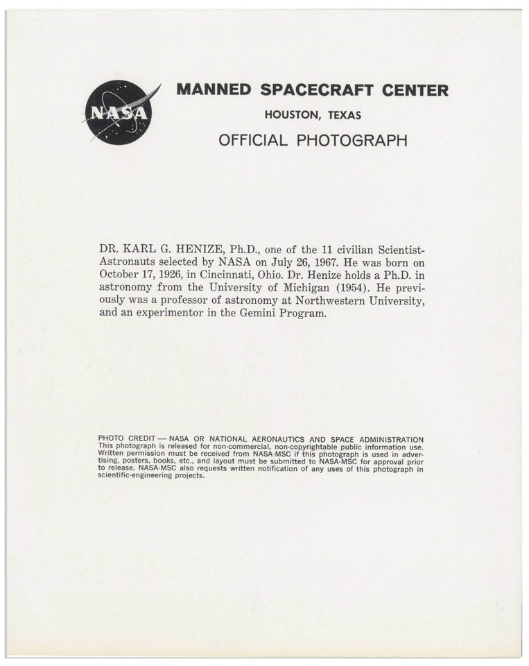 Karl Henize 8'' x 10'' Signed NASA Vintage Color Photo | eBay