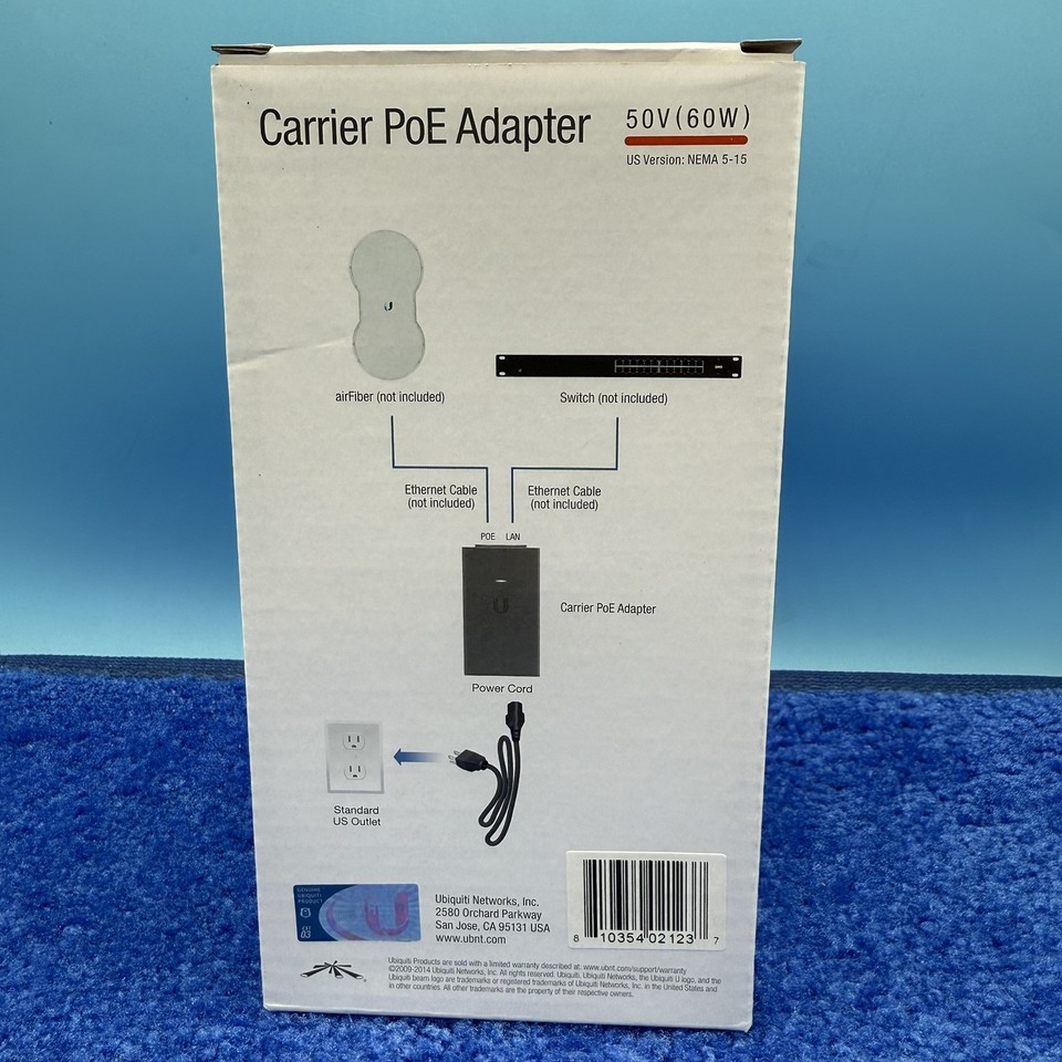 Ubiquiti Networks 50V (60W) Gigabit Ethernet 1.2A Carrier POE Adapter ...