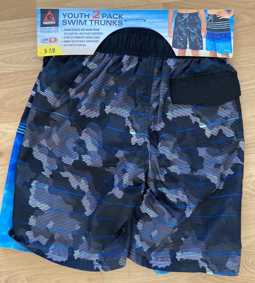 Gerry Youth Boy's 2 Pack UPF 50+ Swim Trunks INSIDE LINER - small -(7-8 ...
