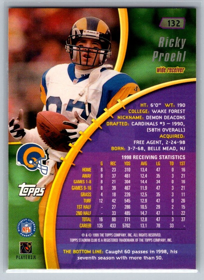 1999 Stadium Club #132 Ricky Proehl St. Louis Rams Football Card | eBay