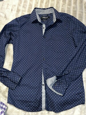 Kenneth Cole Shirt Men's Large Slim Fitted Dot Pattern Button Up Long ...
