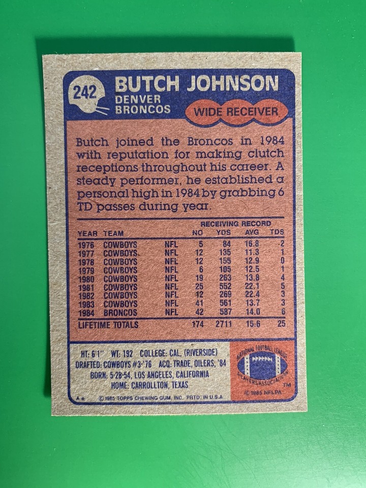 1985 Topps Butch Johnson #242 Denver Broncos | eBay