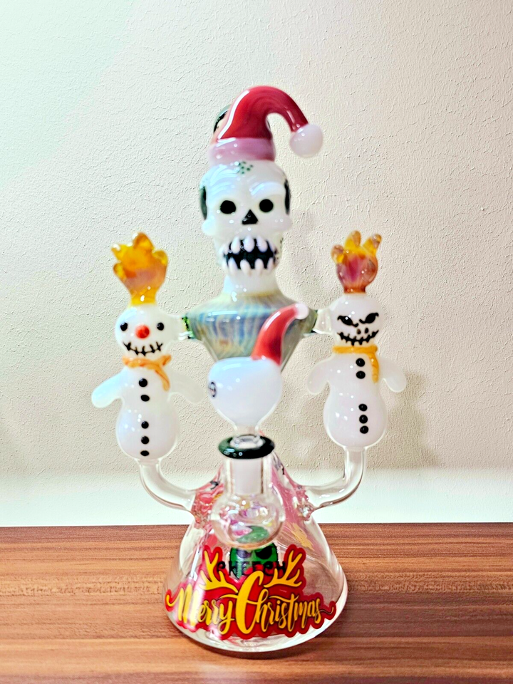 CHEECH GLASS Limited ed. Green Santa's skeleton 11" water pipe/hookah ...