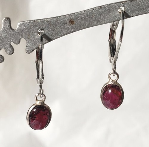 Sterling silver earrings, beautiful garnet, French wire back, handmade ...