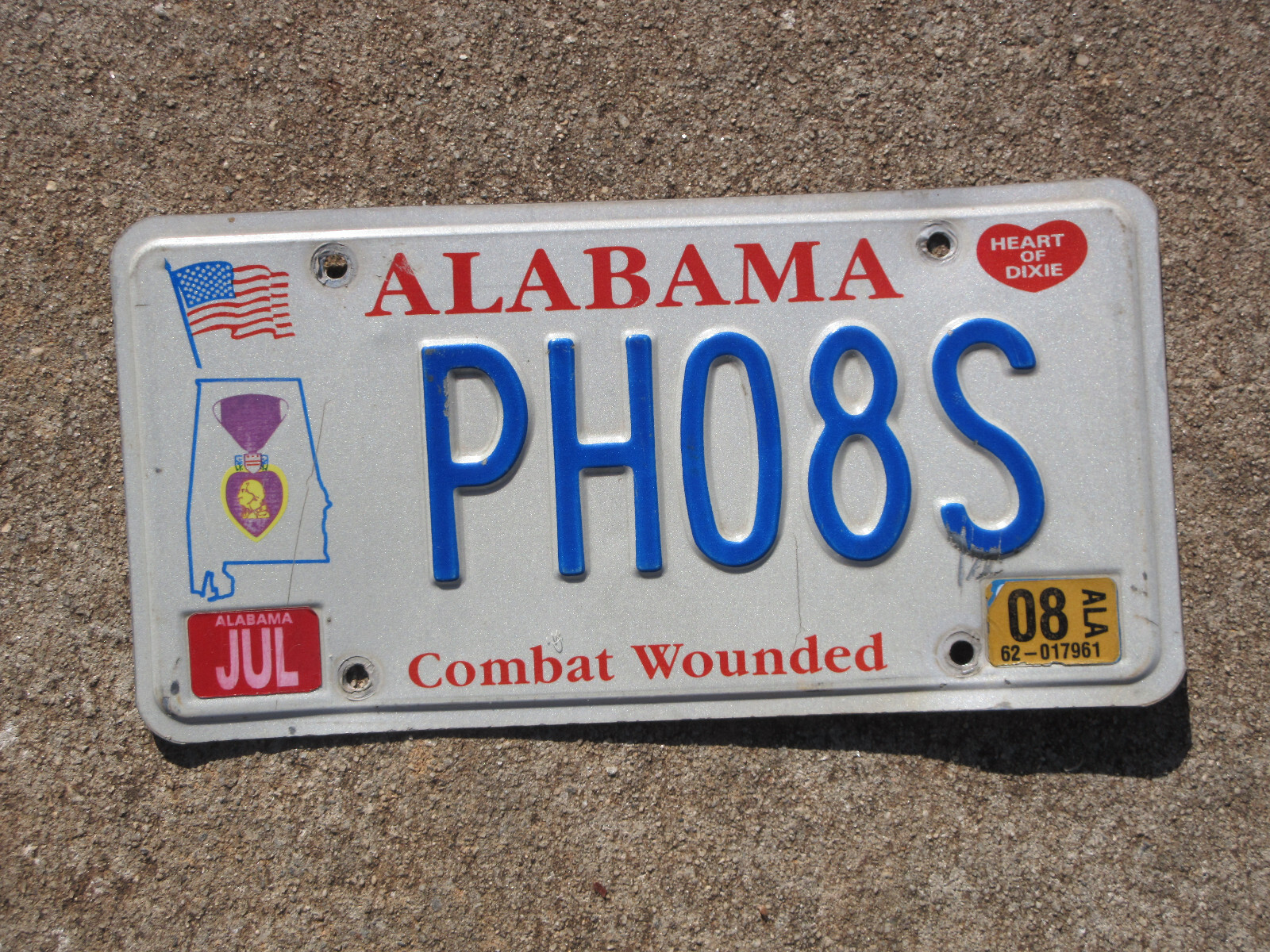2008 Alabama Purple Heart License Plate PH08S Military Combat Wounded ...
