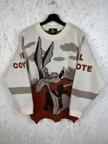 90s Vintage Will E Coyote 1995 Loondey Tunes AOP Knit Cartoon Sweater ...