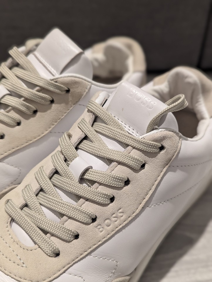 BOSS Hugo Boss Leather Suede Trainers White/Beige Womens Size UK 6 EU ...