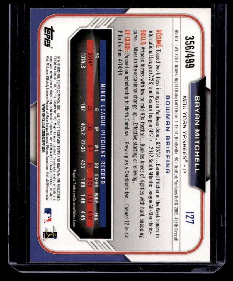 2015 Bowman Bryan Mitchell Silver 356/499 | eBay