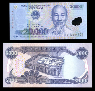 New Iraqi Dinar 5,000 * Plus A Free 20,000 Vietnam Dong With Dinar ...