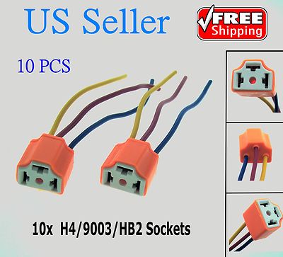 10x H4/9003/HB2 Female Pigtail Ceramic Headlight Connector/Plug/Adapter ...