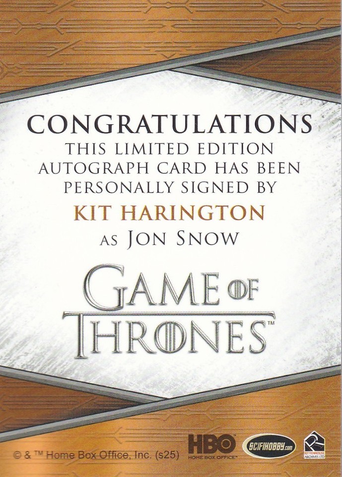 Game of Thrones: The Great Houses Autograph Card Kit Harington as Jon ...
