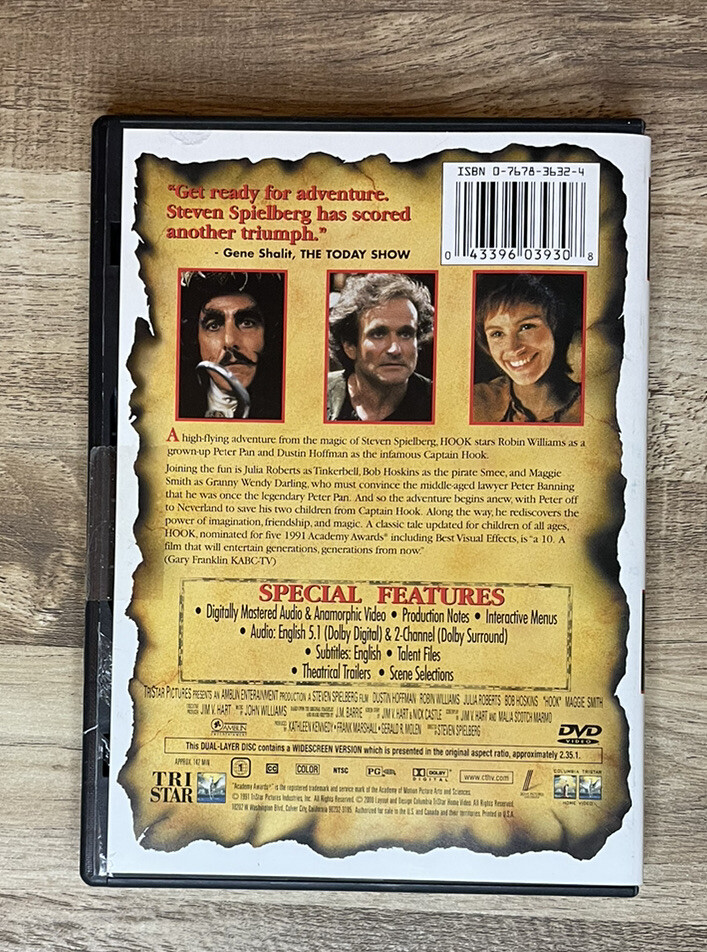 Hook DVD Hook Movie Robin Williams Dustin Hoffman - Like New ...