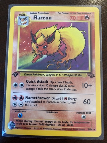 1st Edition Flareon 3/64 Jungle - Holo - Vintage WOTC Pokemon Card - NM ...