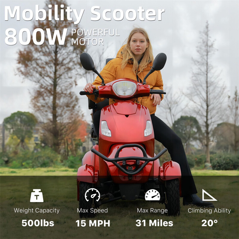 4 Wheels Heavy Duty Senior Mobility Scooters 500lbs 800W 31miles 15mph ...
