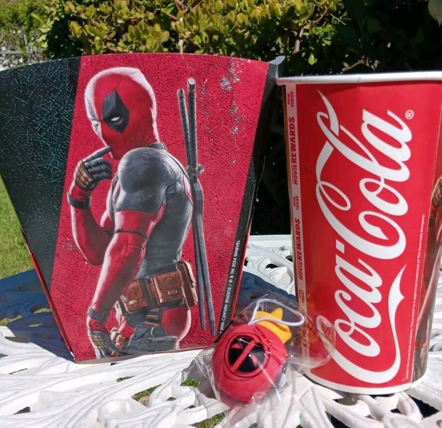 DEADPOOL & WOLVERINE POPCORN BOX\COCA COLA PROMO WAX CUP SET & Antenna ...