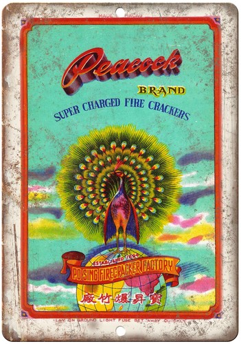Peacock Brand FireCracker Package Art 10" X 7" Reproduction Metal Sign ...