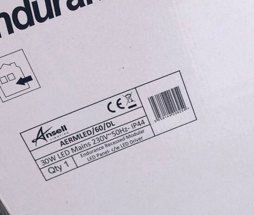 Ansell Endurance AERMLED/60/DL LED Recessed Panel 30W MAINS 230V IP44 ...