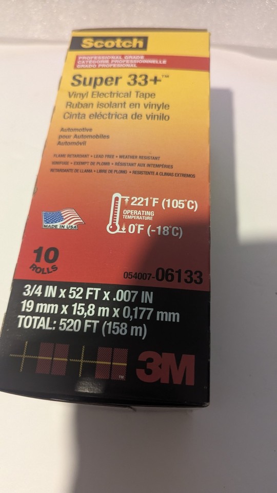10 Rolls 3M Scotch 06133 Super 33+ Vinyl Black Electrical Tape 3/4" x ...