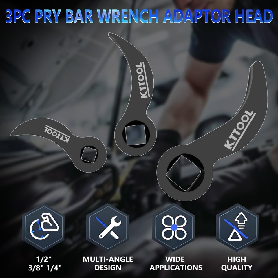 KTTOOL 3 Pcs Pry Bar Wrench Adaptor Head Set, Crowbar Adapter Head Tool ...