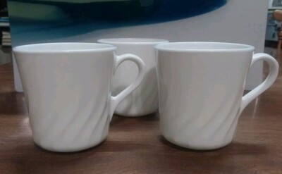 Corelle Enhancements White Swirl Cups Mugs For Tea Coffee Set of 3 ...