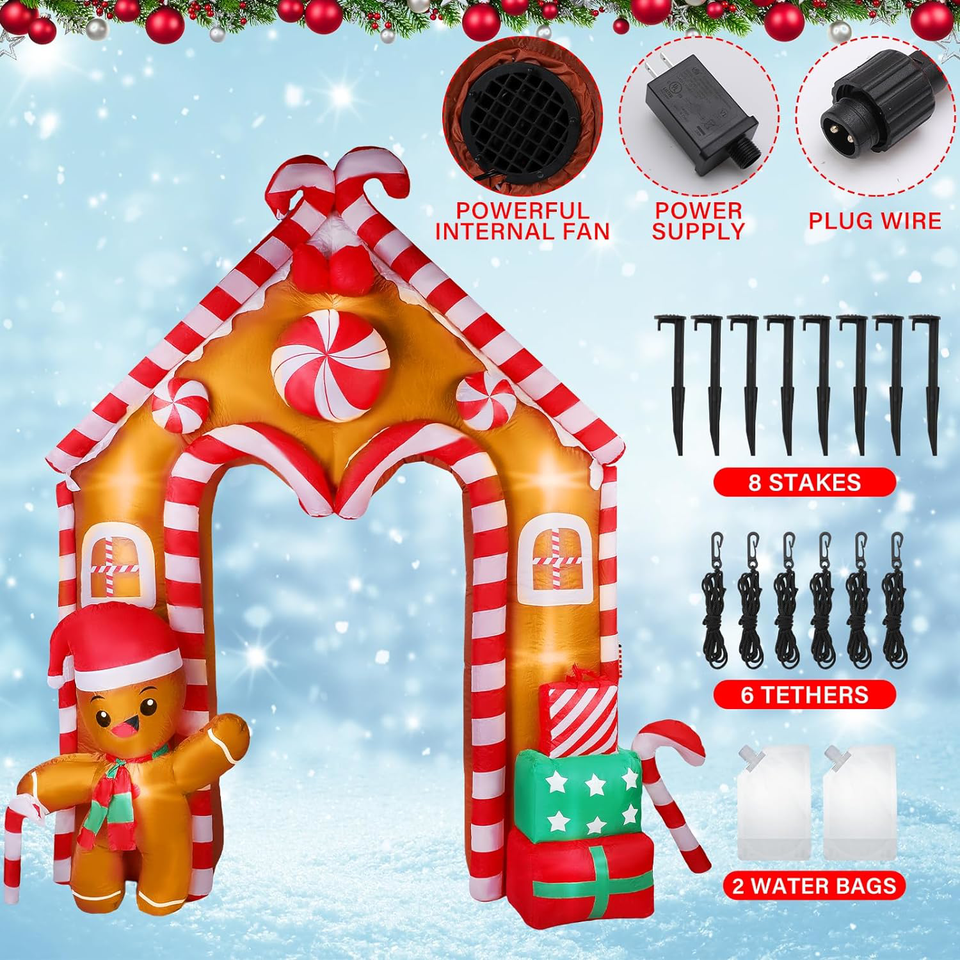 Lenwen 10 Ft Christmas Inflatable Gingerbread House Archway Gingerbread