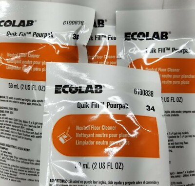 (4) Ecolab 6100838 Pourpak Neutral Floor Cleaner 2 oz each - New | eBay
