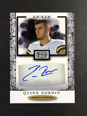 Quinn Nordin Signed 2021 SAGE Premier Draft Football Card #A52 Auto ...