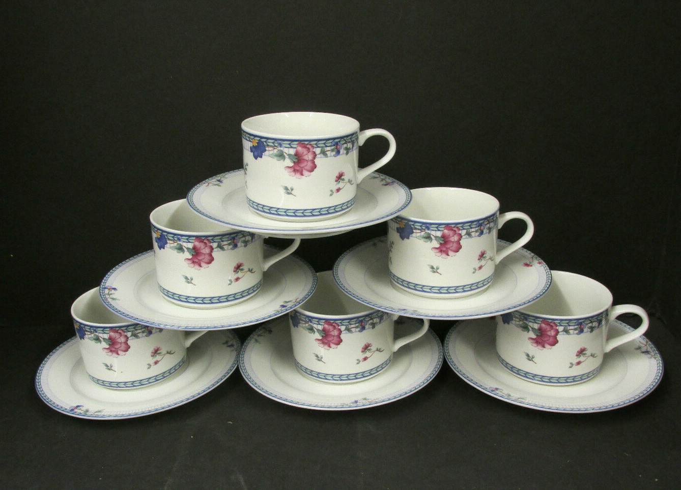 ONEIDA PATTERN BLUE LATTICE 12 LOT 6 CUPS 6 SAUCERS | eBay