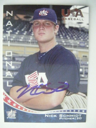 NICK SCHMIDT signed ARKANSAS RAZORBACKS 2007 USA baseball card AUTO ...