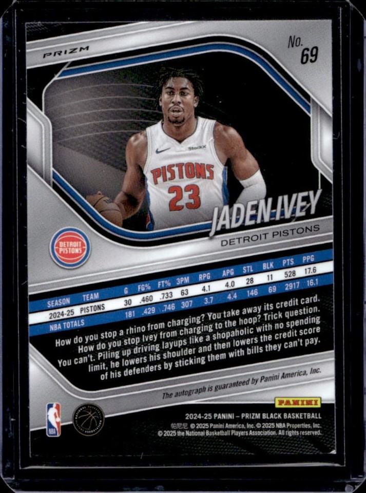 2024-25 Prizm Black Jaden Ivey Auto Silver Prizm #69 Pistons | eBay