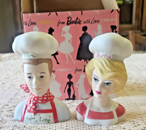 Barbie Barbie & Ken Salt & Pepper Shakers 1994 NIB Chow Time Bisque ...