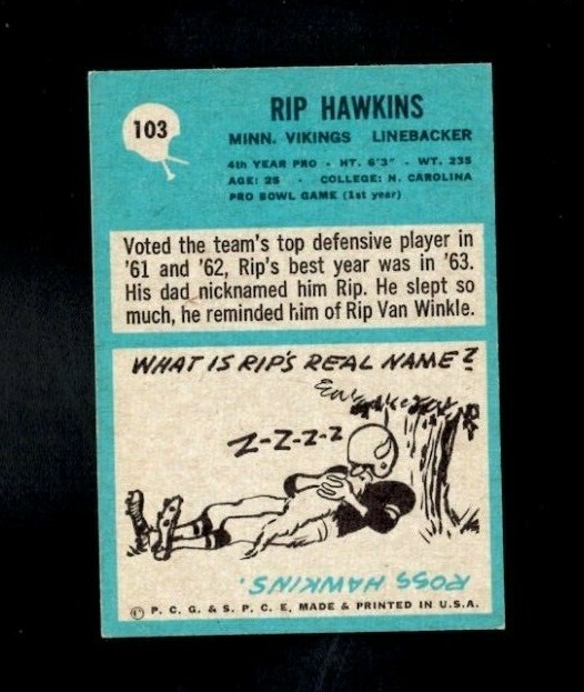 31096* 1964 Philadelphia # 103 Rip Hawkins | eBay