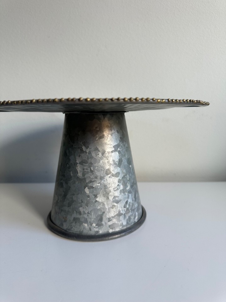 Rustic Farmhouse Galvanized Metal Cake Pastry Dessert Stand Beaded Trim ...