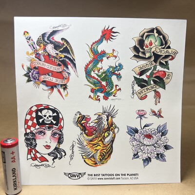 1989 Ed Hardy Rare Vintage Savvi Sheet Temporary Tattoo Skulls Tiger ...