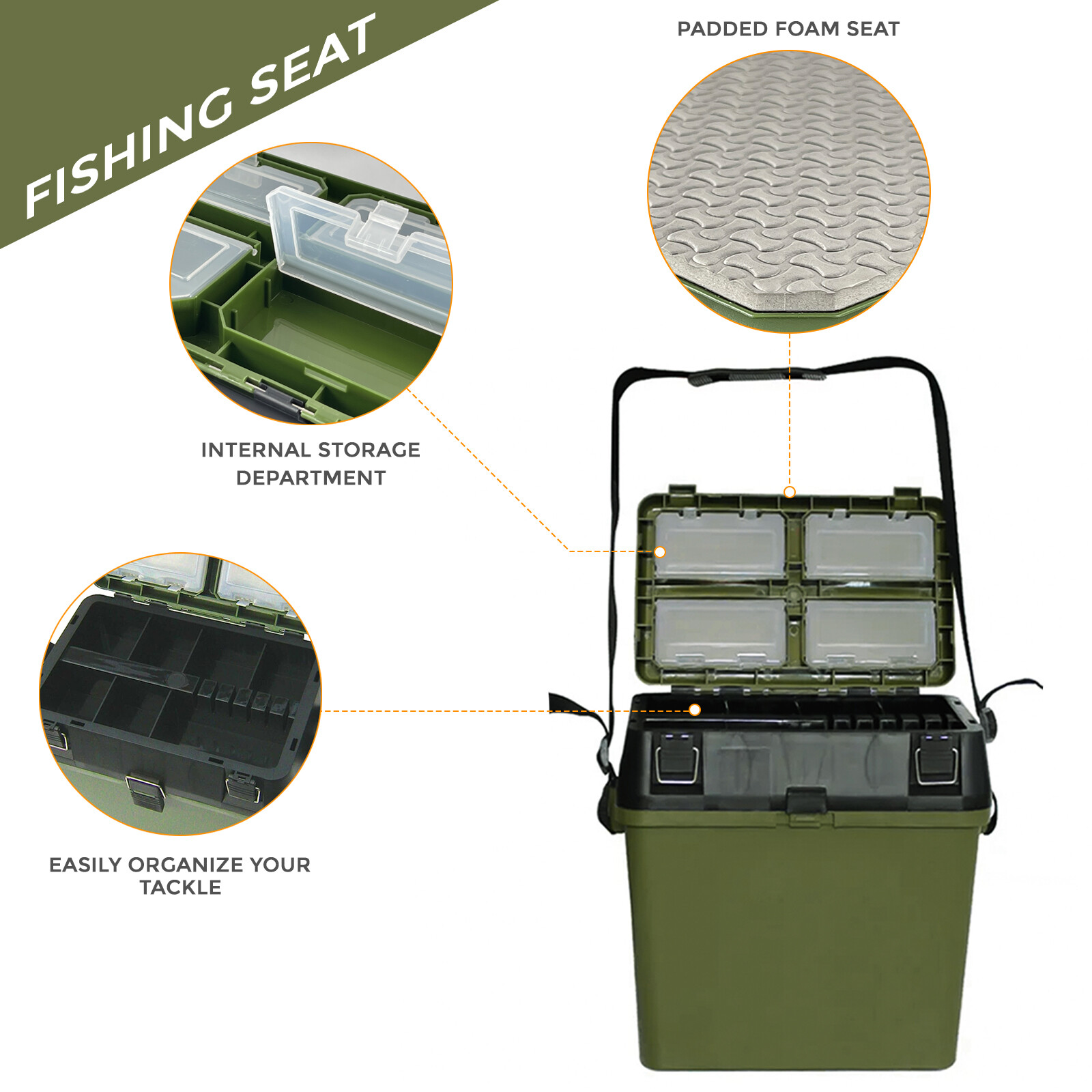 Tackle Box seat bucket box for camping fishing basket boating with back ...