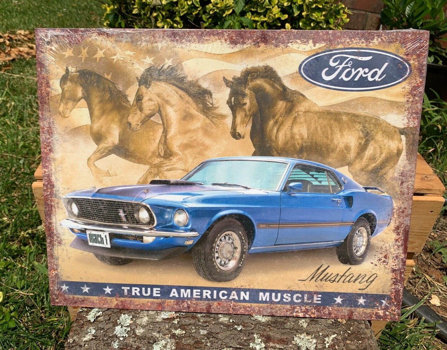Ford Mustang Mach 1 American Flag Muscle Motors Tin Metal Sign Garage ...