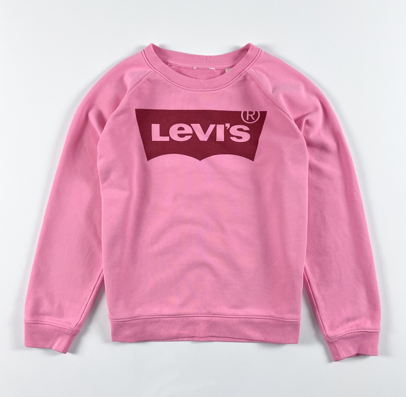Levis Sweatshirt Women’s Crew Neck Relaxed Fit Batwing Logo Pink Raglan ...