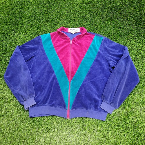 Vintage 90s Colorblock Velour Jacket Women Medium 22x21 Boxy | eBay