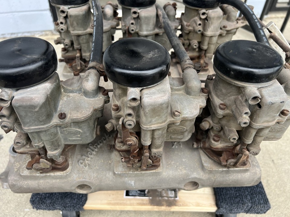 Vintage Edelbrock X1 6x2 Cross Ram Intake Manifold & Carbs Small Block ...