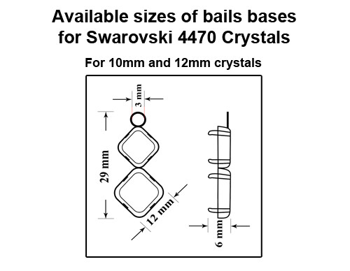 Brass Bail/Base for Embedding Square Cushion Shape Fancy Crystals 10mm ...