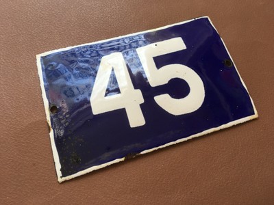 ANTIQUE VINTAGE ENAMEL SIGN HOUSE NUMBER 45 BLACK DOOR GATE STREET SIGN ...