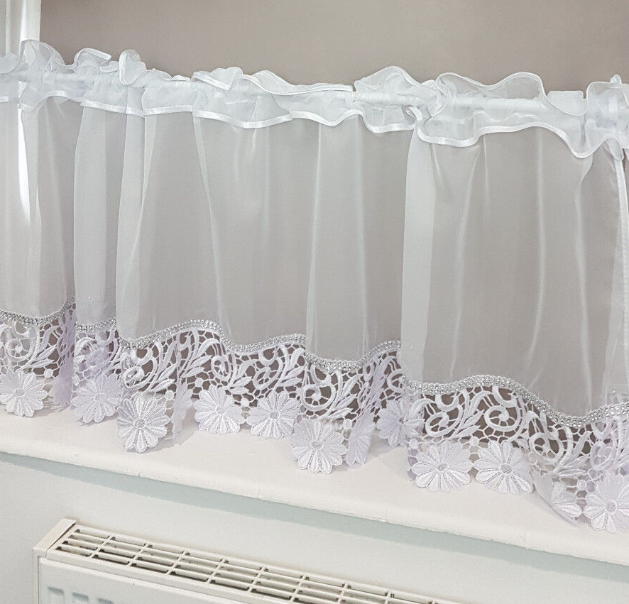 Ready made cafe kitchen net curtain Ready to hang voile marquisette ...