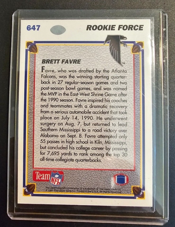 1991 Upper Deck Brett Favre Rookie Force Rookie Falcons Packers RC | eBay