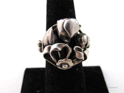 Vintage Chunky STERLING SILVER Floral Flower Formed Ring Size 5 | eBay UK