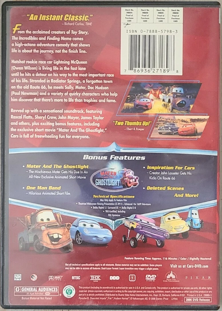 Disney Pixar Cars Vhs