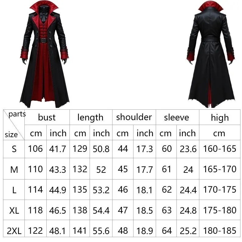Gothic Trench Coat Black Red | Vampire Steampunk Victorian Cotton ...