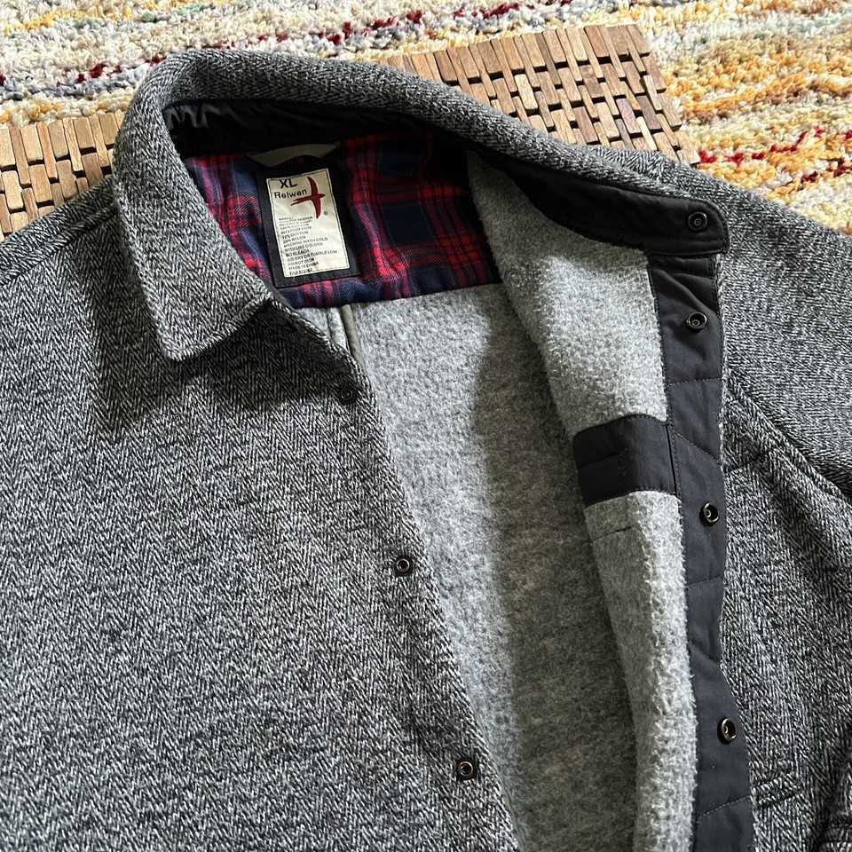 Huckberry Relwen CPO Snap Jacket Heather Grey Fleece Lined Long Sleeve ...